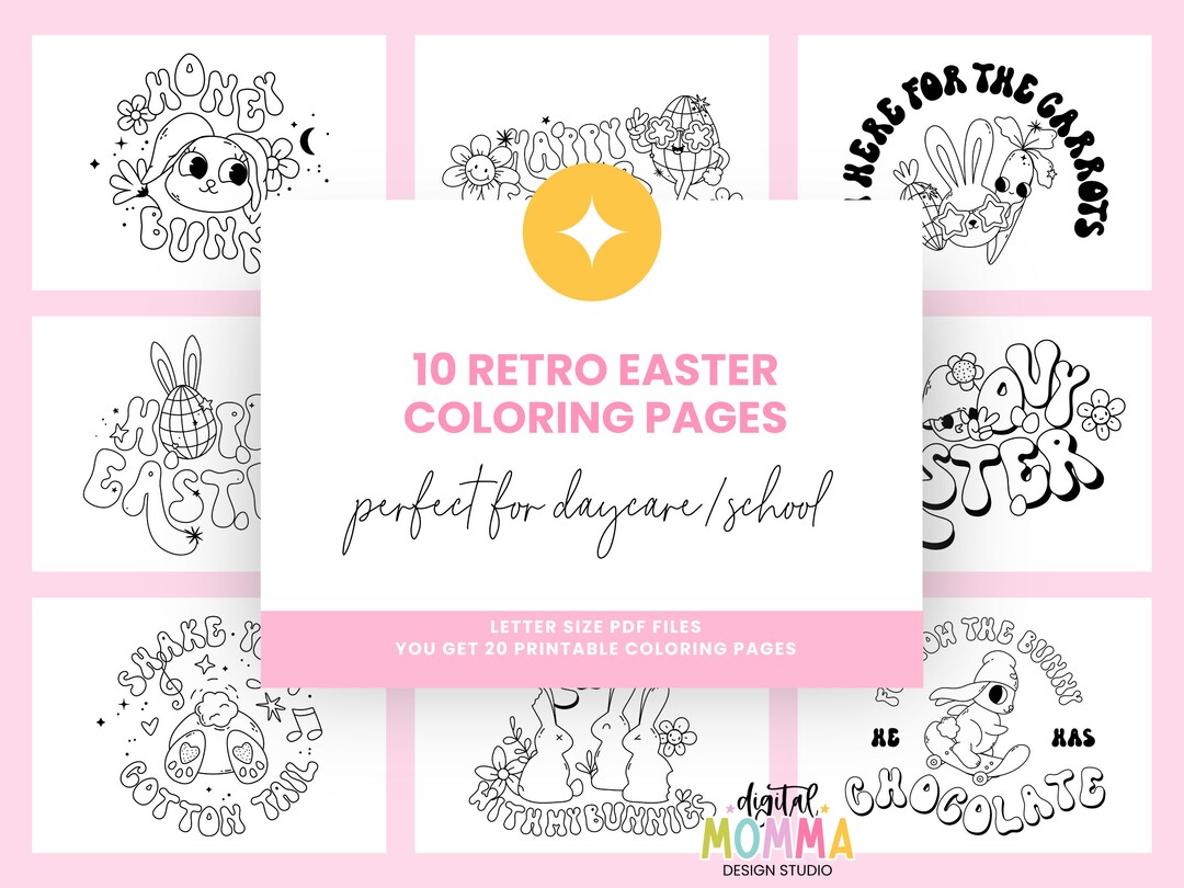 Easter Coloring Pages, Printable Spring, Easter, Retro Easter Color ...