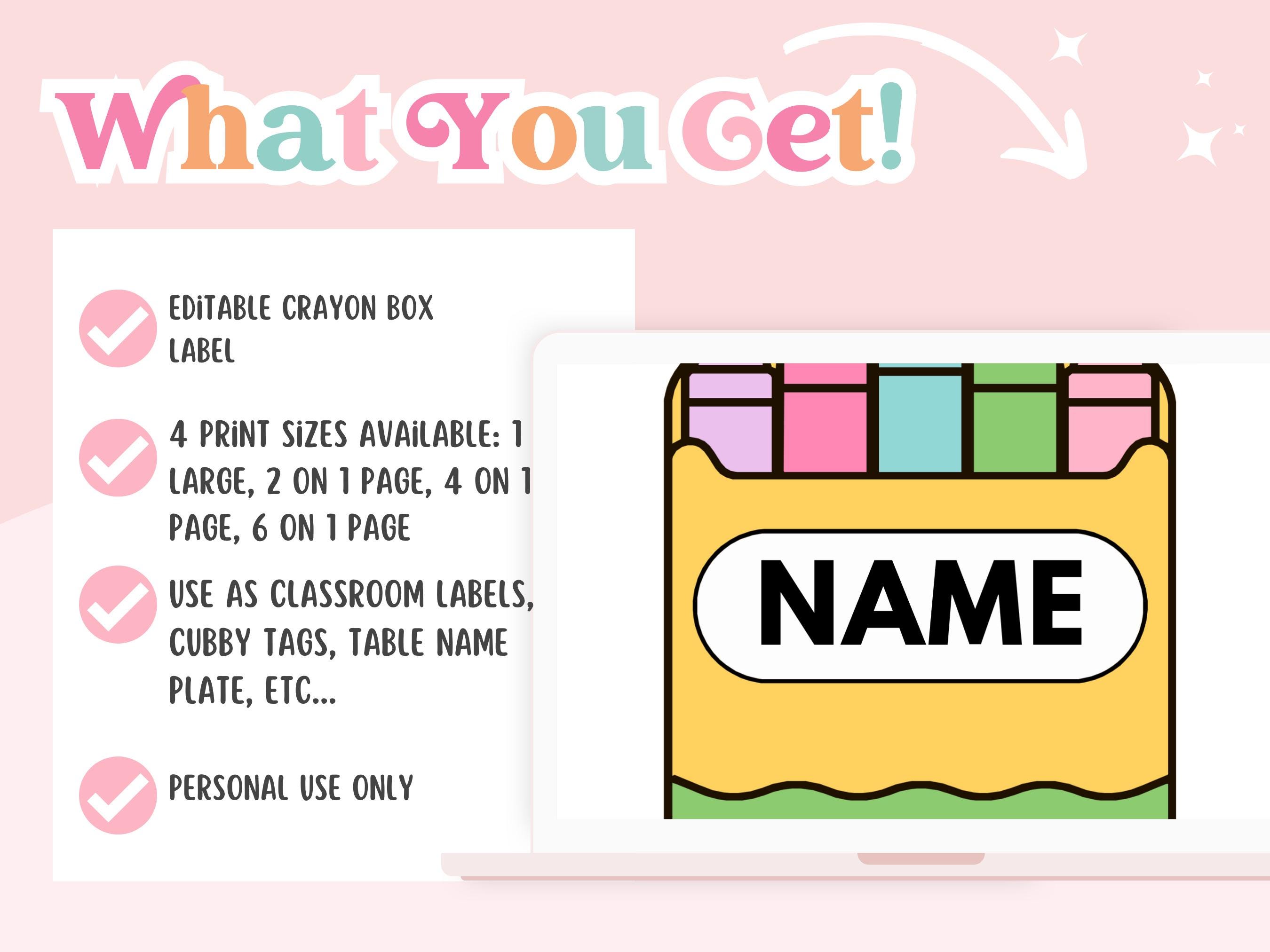 Editable Crayon Box Name Label, School Cubby Tag (PDF File) - Etsy
