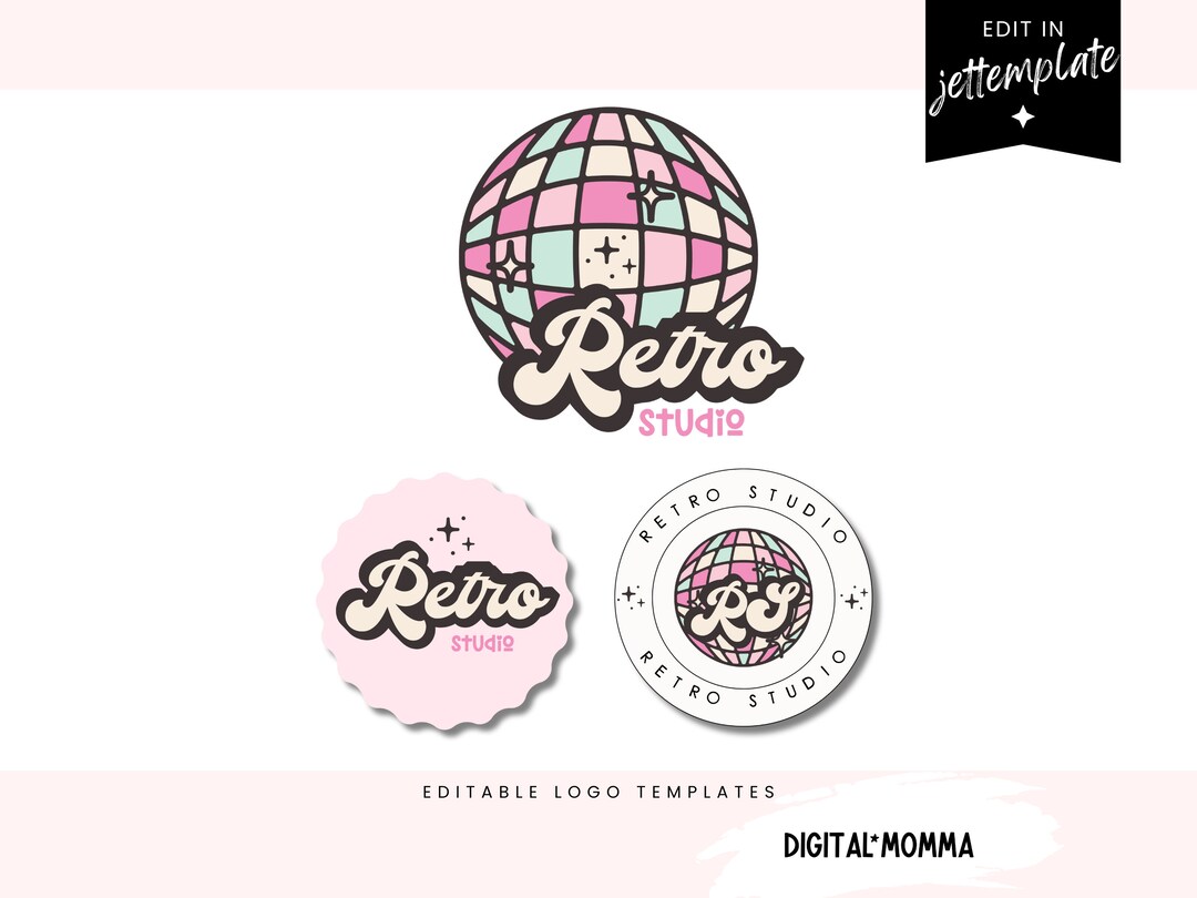 Editable Retro Disco Ball Logo Template, Retro, Groovy Logo Design, DIY ...