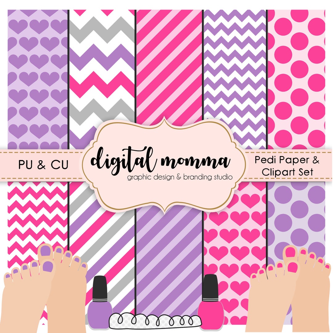 Pedi Clipart & Digital Paperpack Set, Pedicure, Spa Day Clipart ...