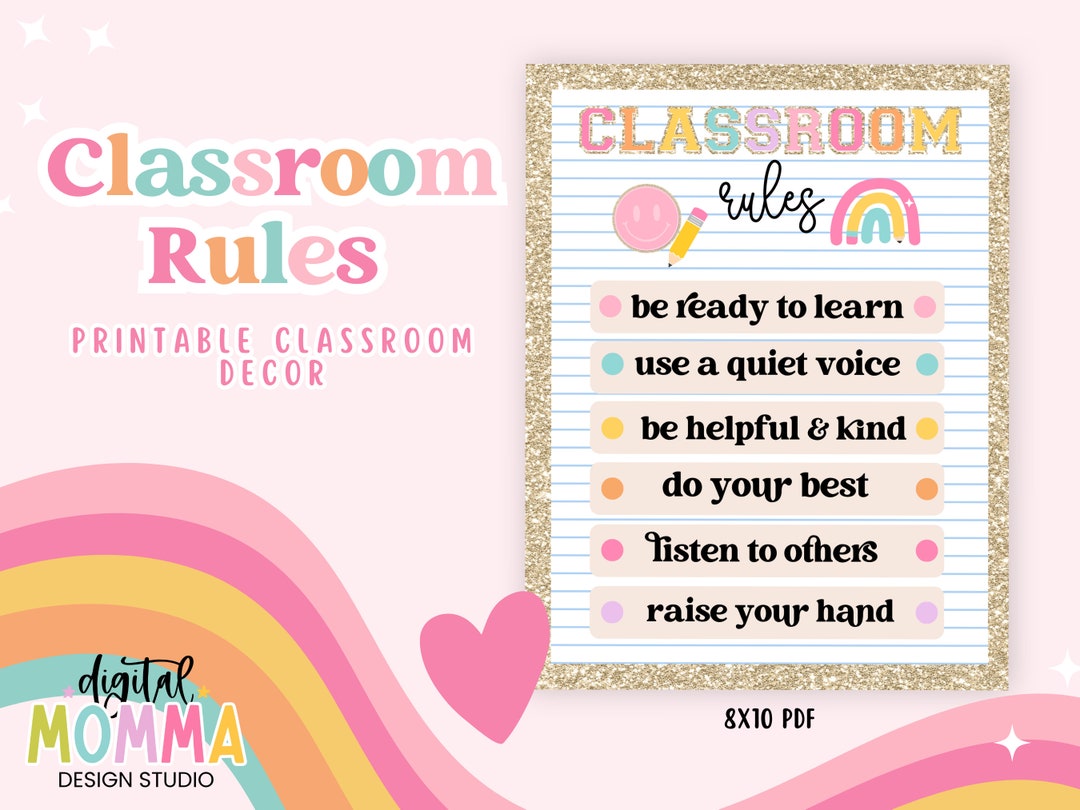 Printable Classroom Rules Poster, Bright Classroom Decor, Back to ...