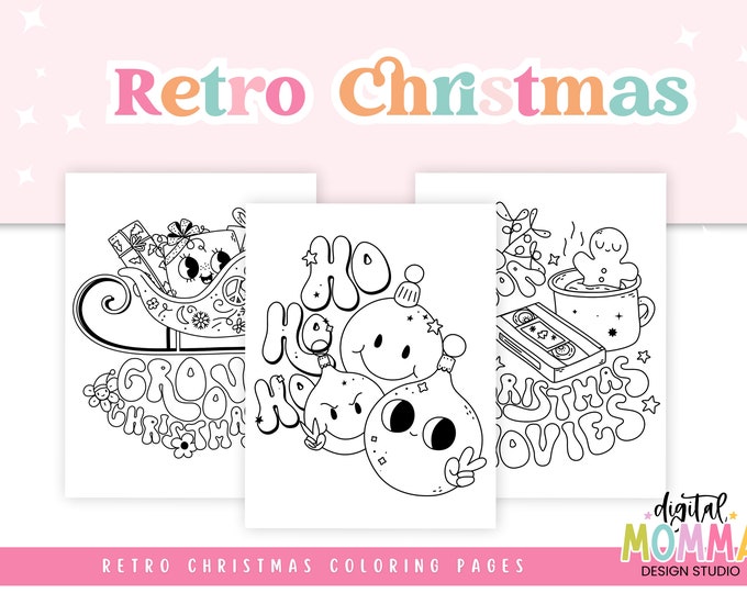 Printable Retro Christmas Coloring Pages, Groovy Christmas Color Sheets ...
