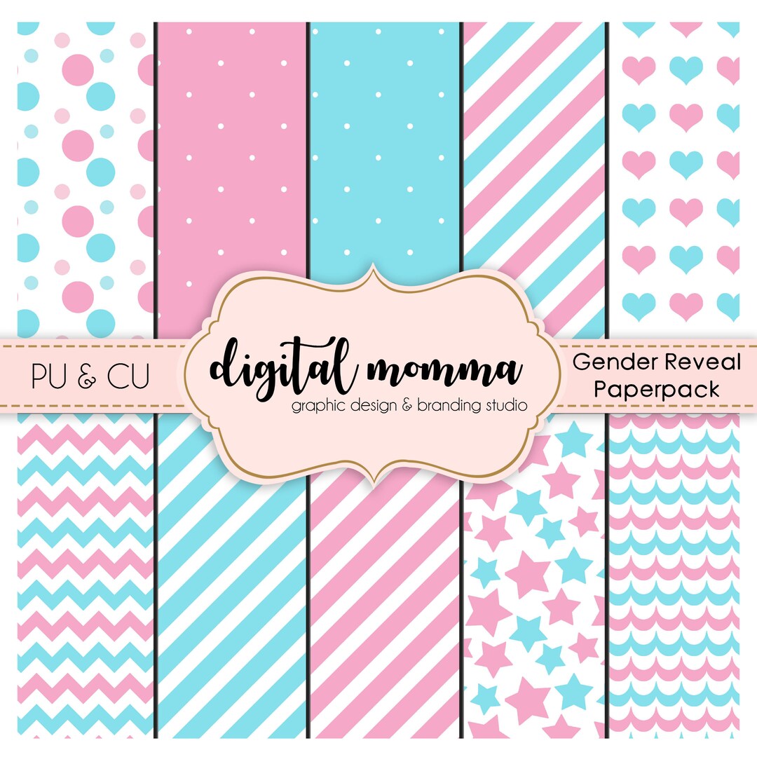 Gender Reveal, Pink, Blue Digital 12x12 Paperpack, .JPG, Personal ...