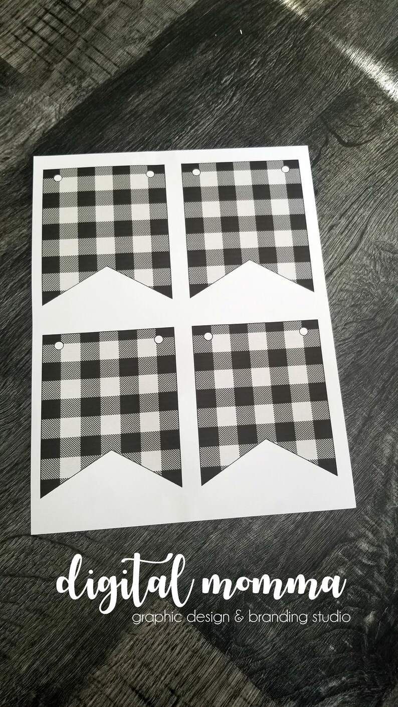 Printable, DIY Buffalo Check, Plaid Flag Banner Garland, .JPG Digital ...
