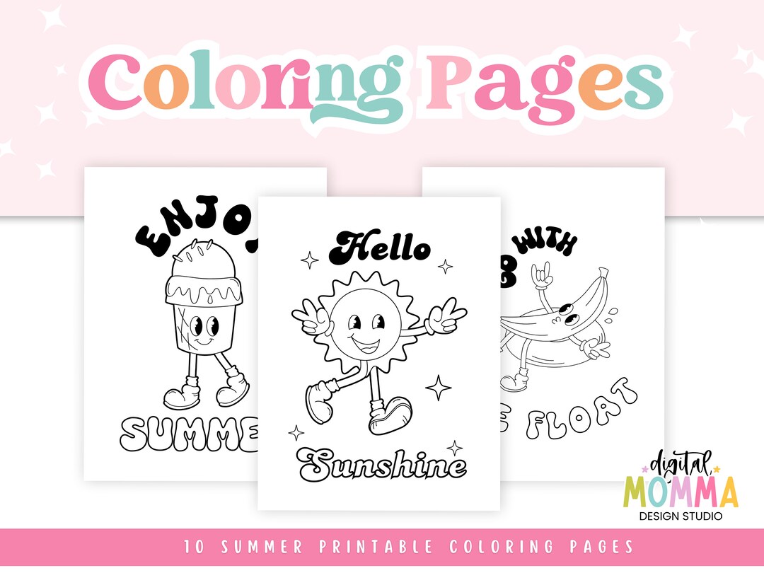 Retro Summer Fun Coloring Pages, Printable Coloring Pages, Classroom ...