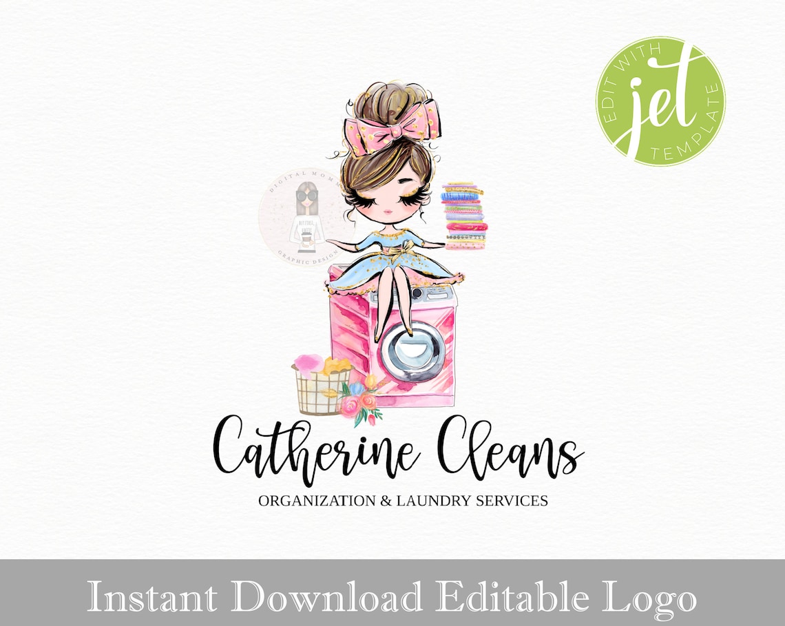 Editable Cleaning Girl Logo Logo Template Housekeeping Logo - Etsy