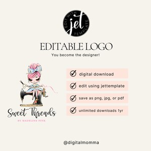 Editable Pink Sewing Girl Logo Design Pink Girl Logo - Etsy
