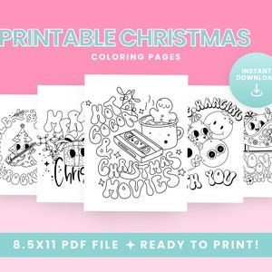 Printable Retro Christmas Coloring Pages, Groovy Christmas Color Sheets ...