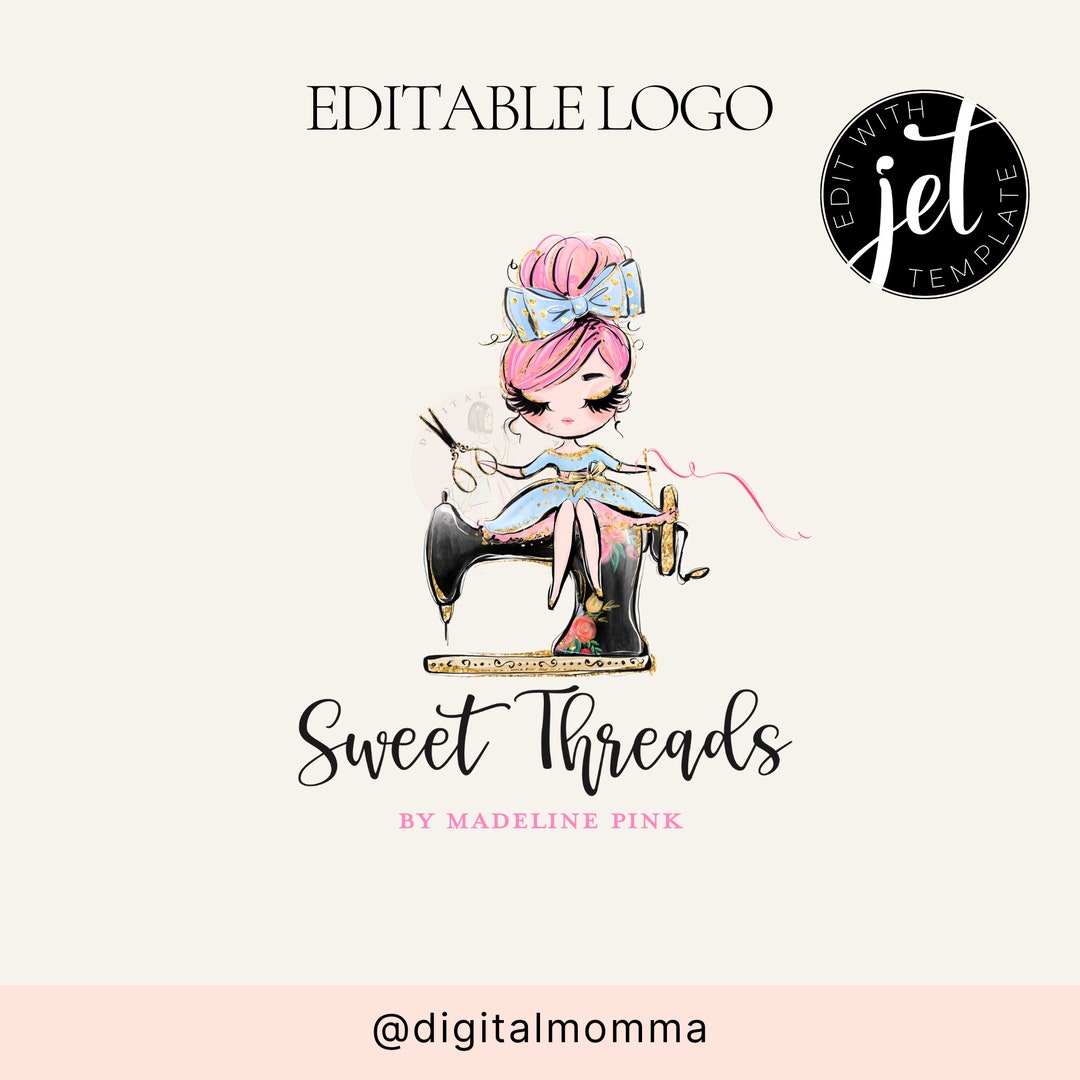Editable Pink Sewing Girl Logo Design Pink Girl Logo - Etsy