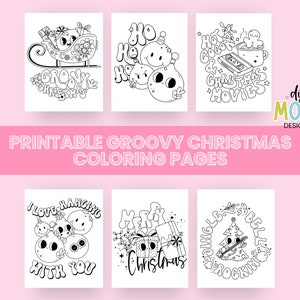 Printable Retro Christmas Coloring Pages, Groovy Christmas Color Sheets ...
