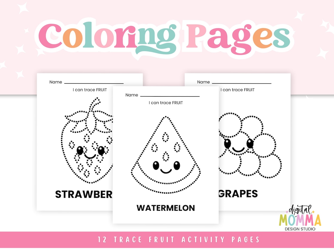 Printable Fruit Tracing Activity Pages, Fruit Coloring Page, Preschool ...