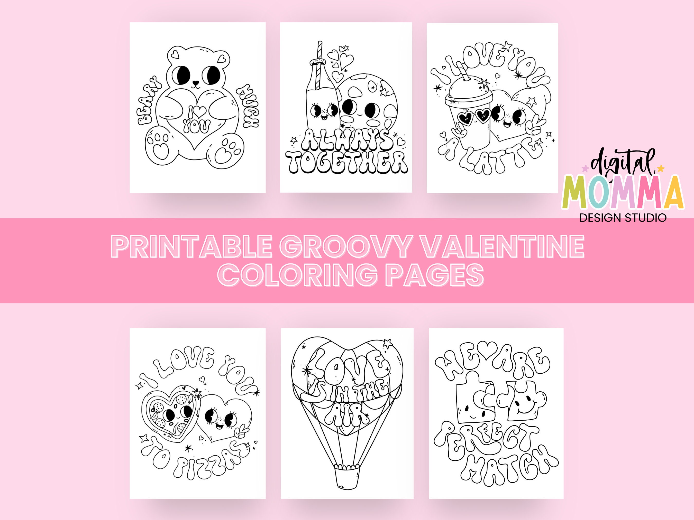 Valentine Coloring Pages, Printable Retro Valentine Coloring Pages ...
