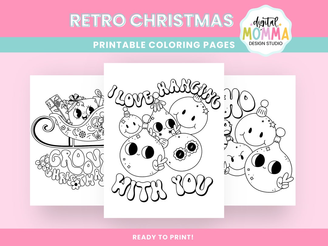 Printable Retro Christmas Coloring Pages, Groovy Christmas Color Sheets ...