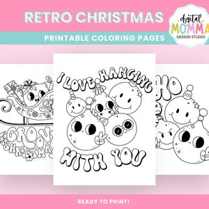 Printable Retro Christmas Coloring Pages, Groovy Christmas Color Sheets ...