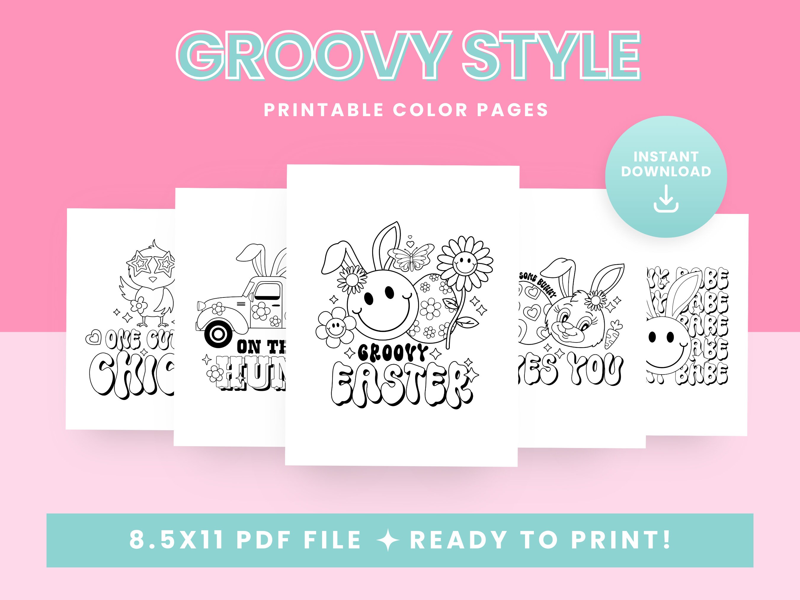 Retro Groovy Easter Coloring Pages, 20 Printable Designs (PDF) - Etsy