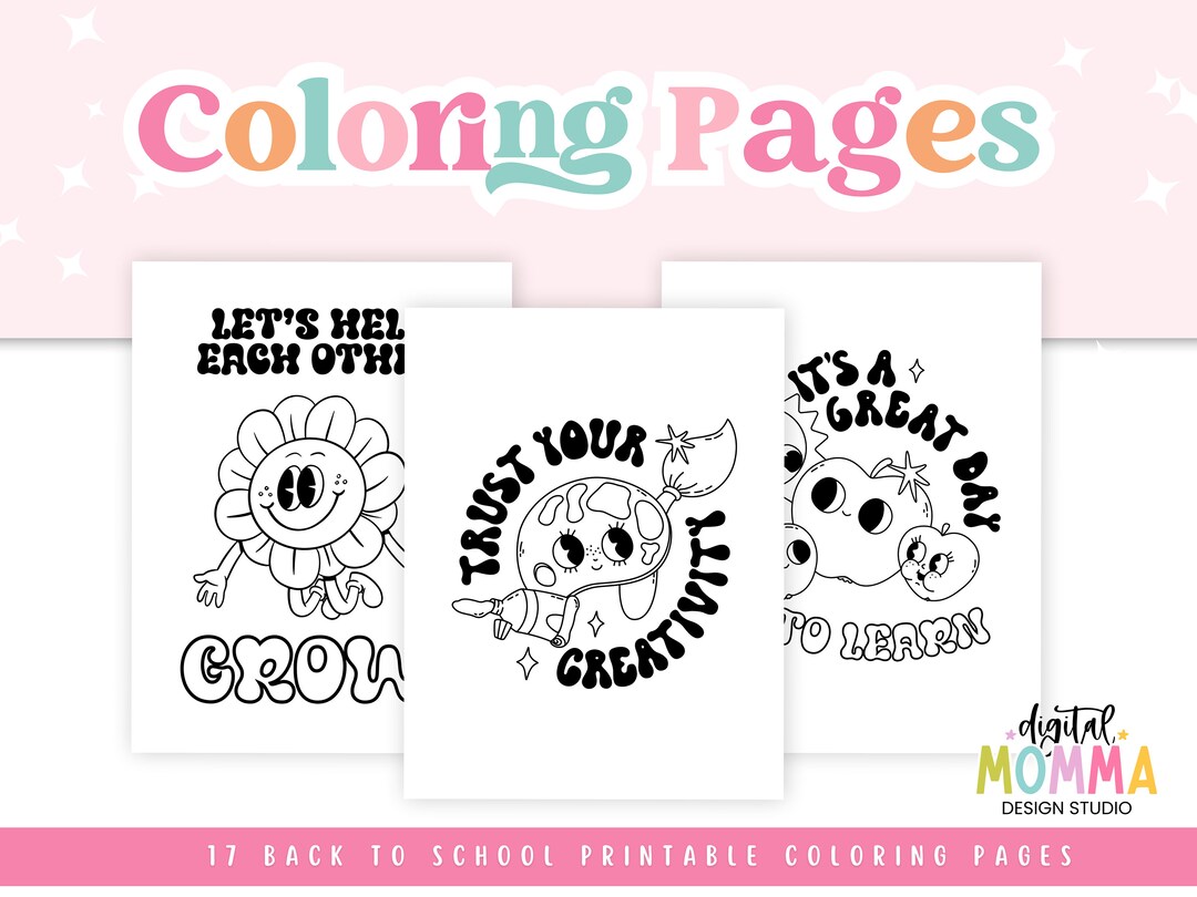 Printable Retro School Coloring Pages. Groovy Back to School Color ...