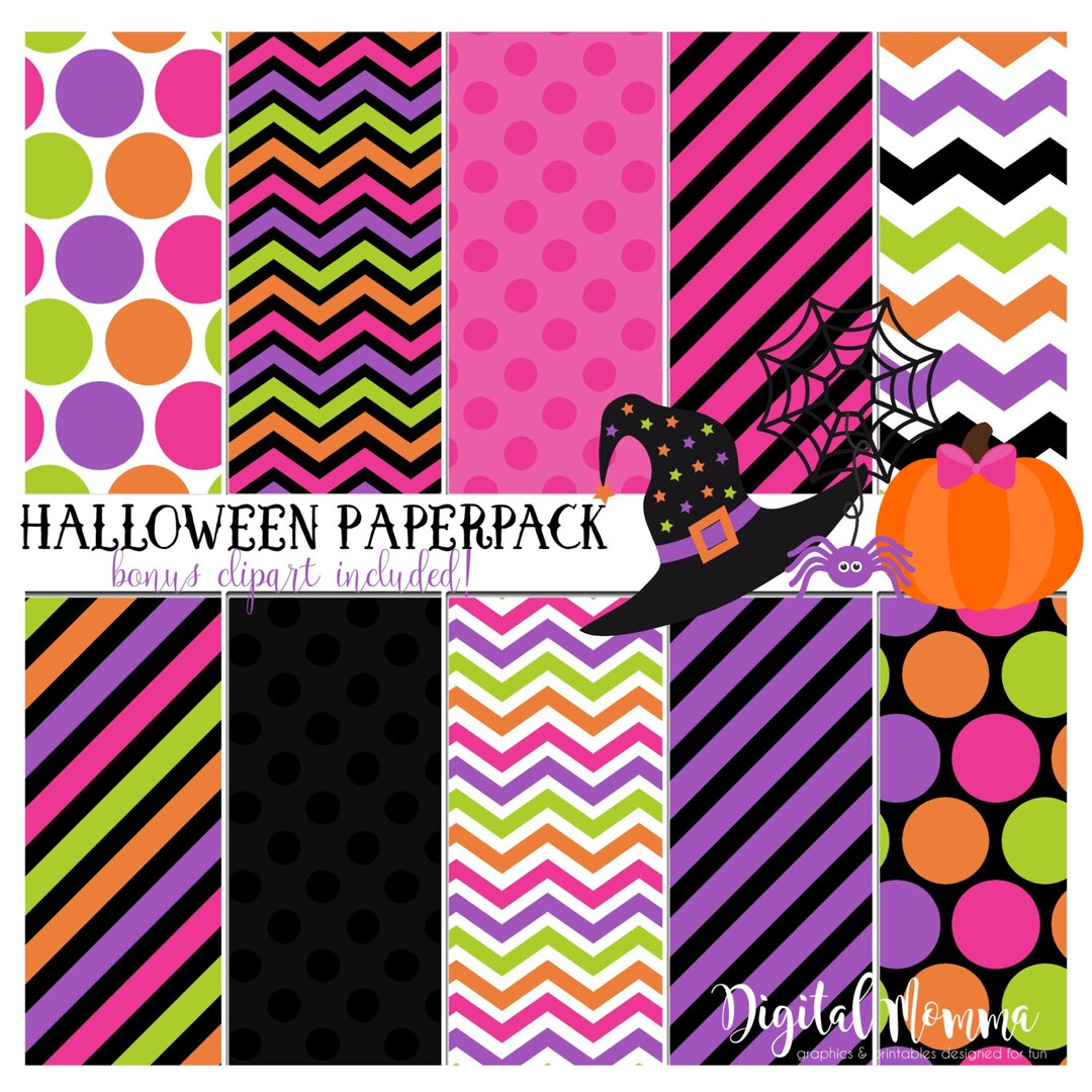 Halloween Party Digital Paper & Clipart Set, 10 Pack, Fall, Halloween ...