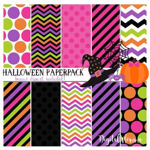 Halloween Party Digital Paper & Clipart Set, 10 Pack, Fall, Halloween ...