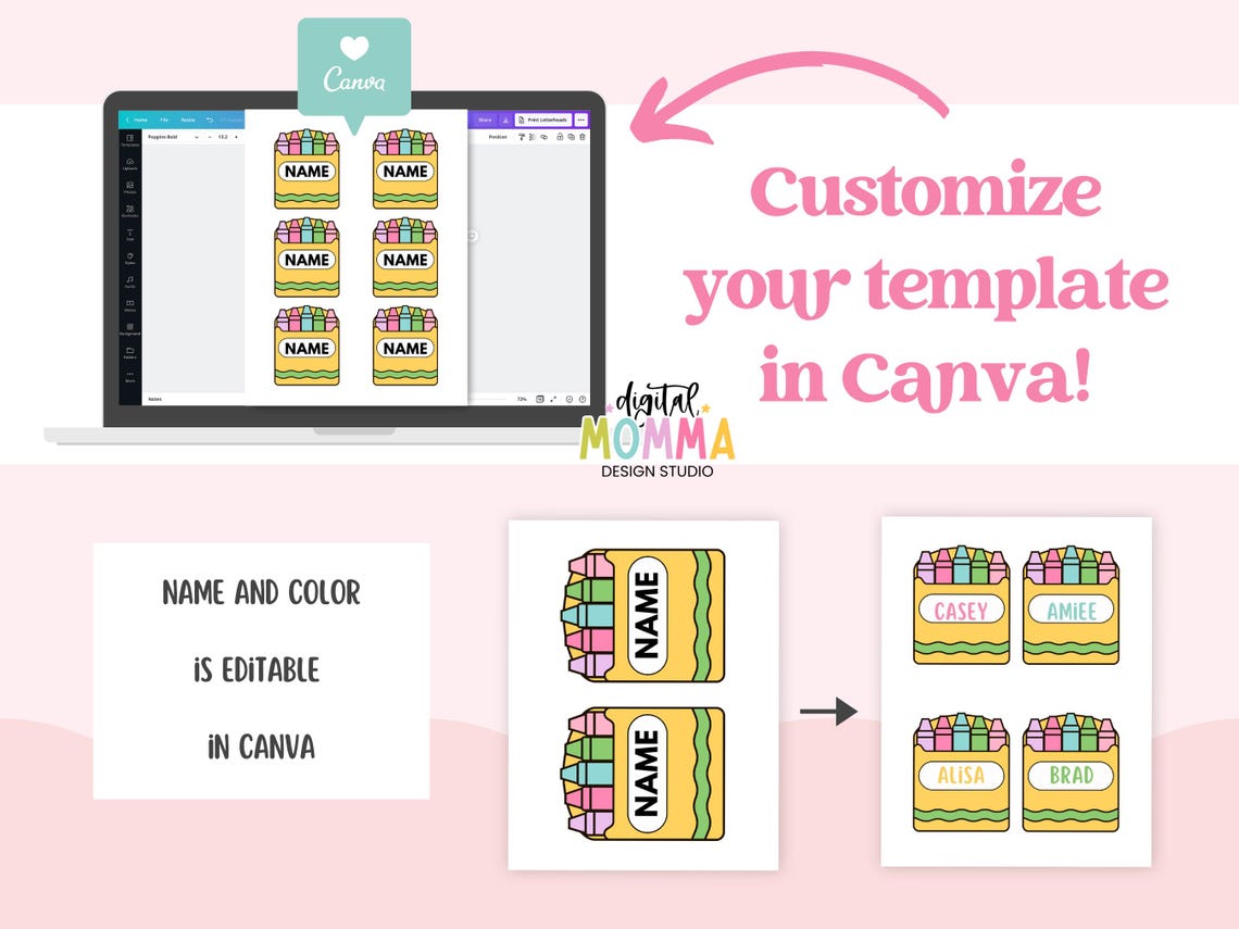 Editable Crayon Box Name Label, School Cubby Tag (PDF File) - Etsy