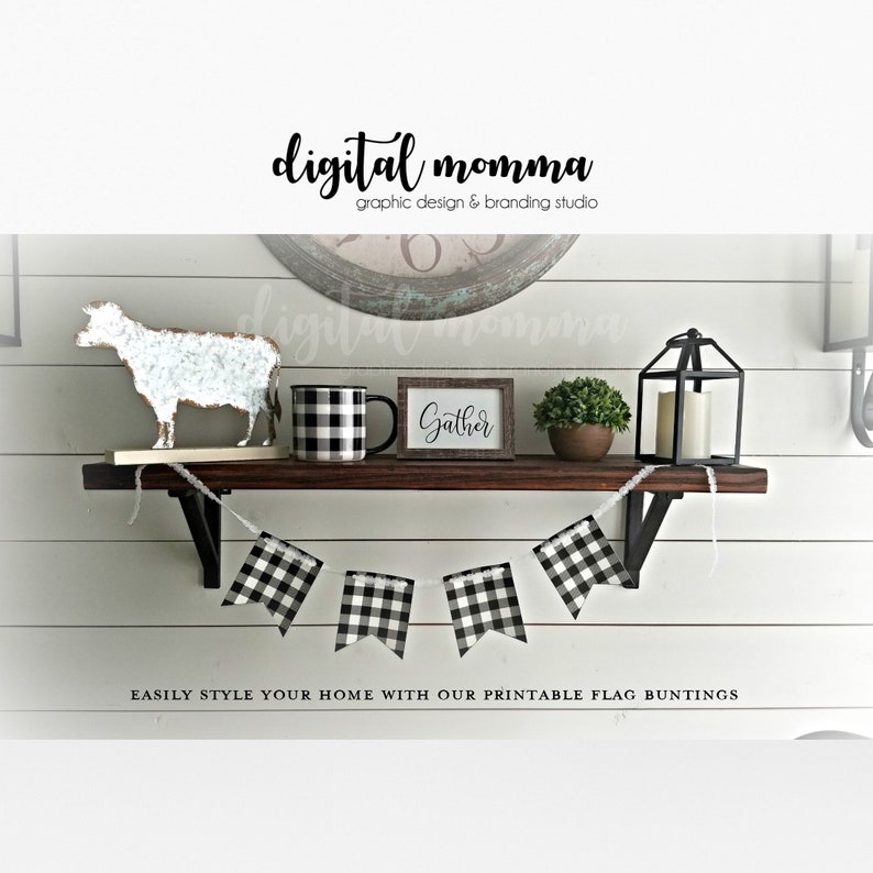 Printable, DIY Buffalo Check, Plaid Flag Banner Garland, .JPG Digital ...
