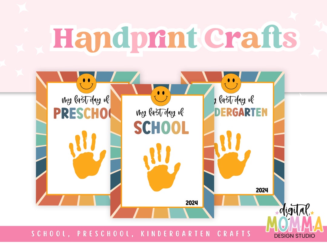 First Day of School Handprint Craft, Neutral, Groovy Handprint Craft ...