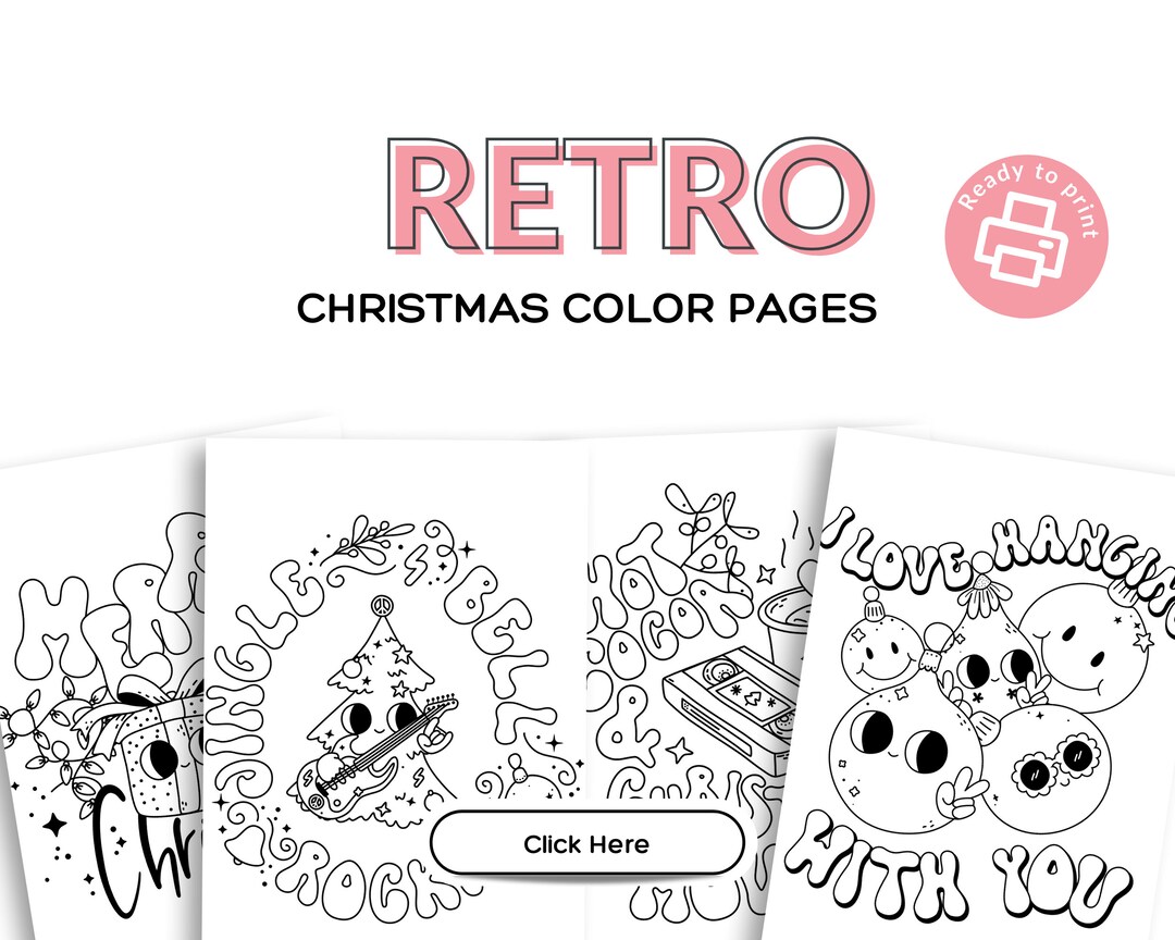Printable Retro Christmas Coloring Pages Groovy Christmas - Etsy