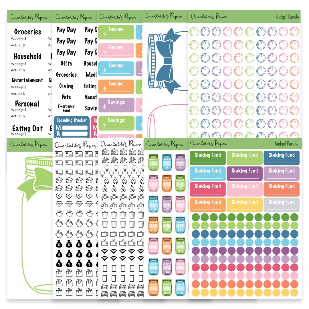 10 Page Budget Bundle for Planners, Savings Tracking Stickers, 750 ...