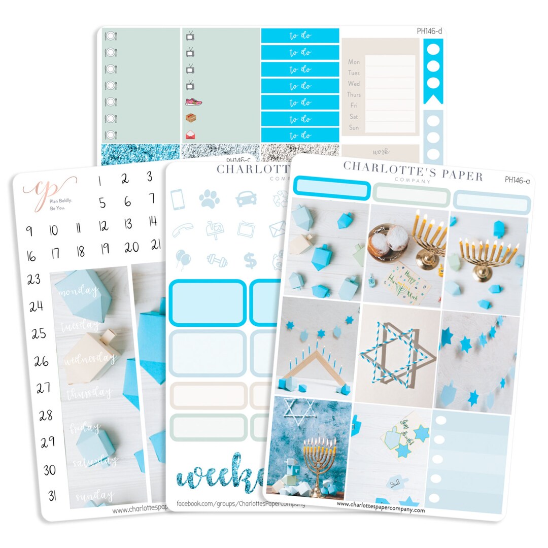 Bright Hanukkah Planner Sticker Kits, Winter Planner Stickers, Erin ...