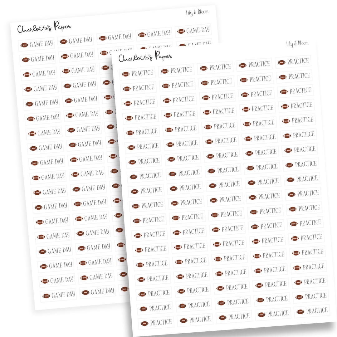 Football Practice & Game Day Planner Stickers - Tiny .30" Black ...