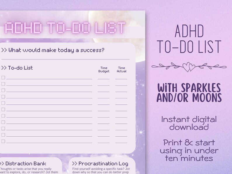 ADHD Printable To-do List Page Daily Planner Sheet Undated With Note ...