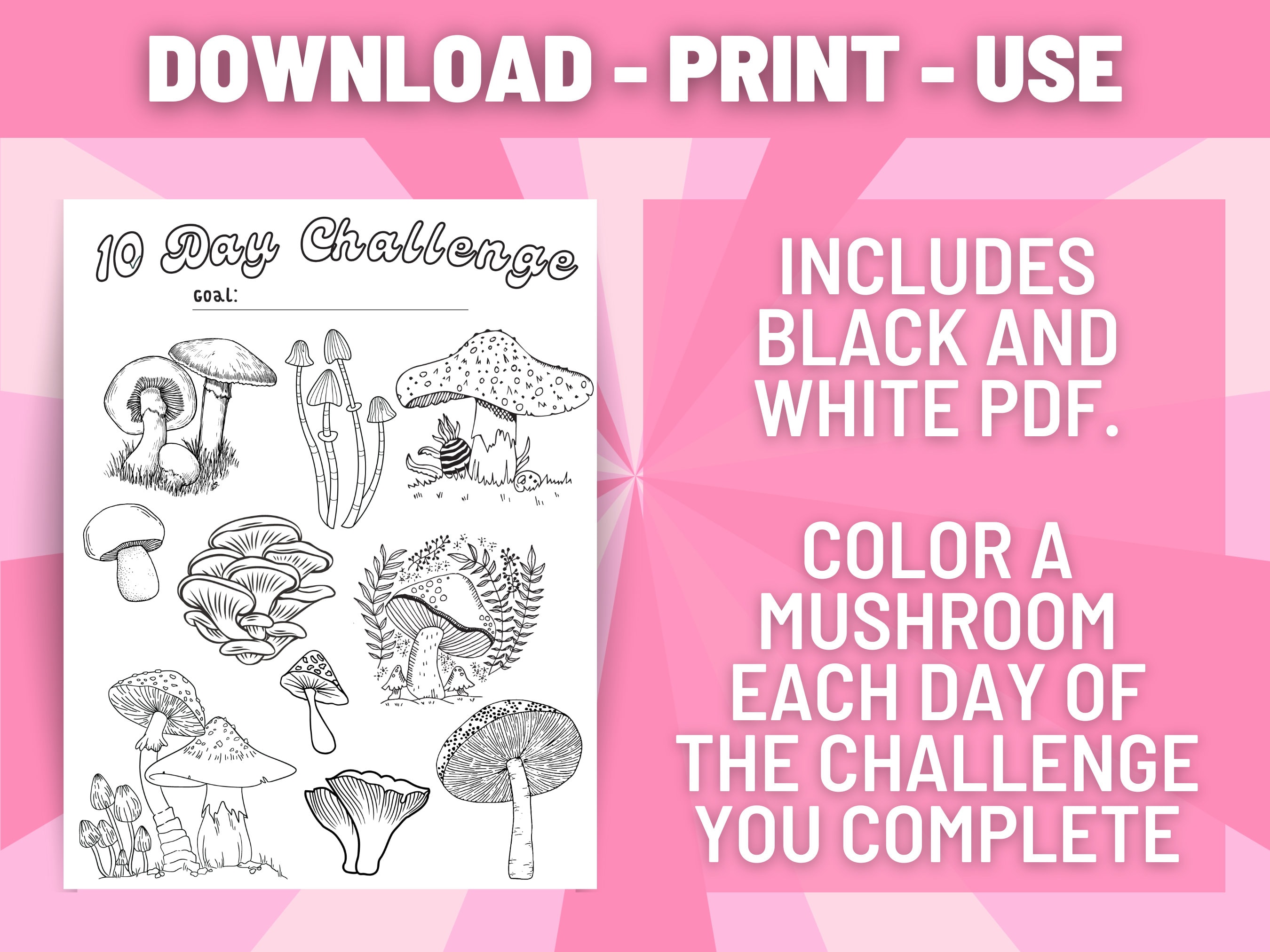 Printable Ten Day Challenge Coloring Page Goal Tracker Sheet Black and ...