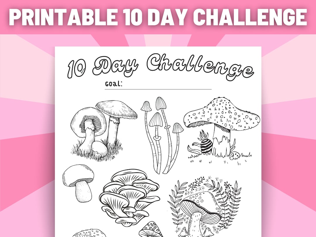 Printable Ten Day Challenge Coloring Page Goal Tracker Sheet Black and ...