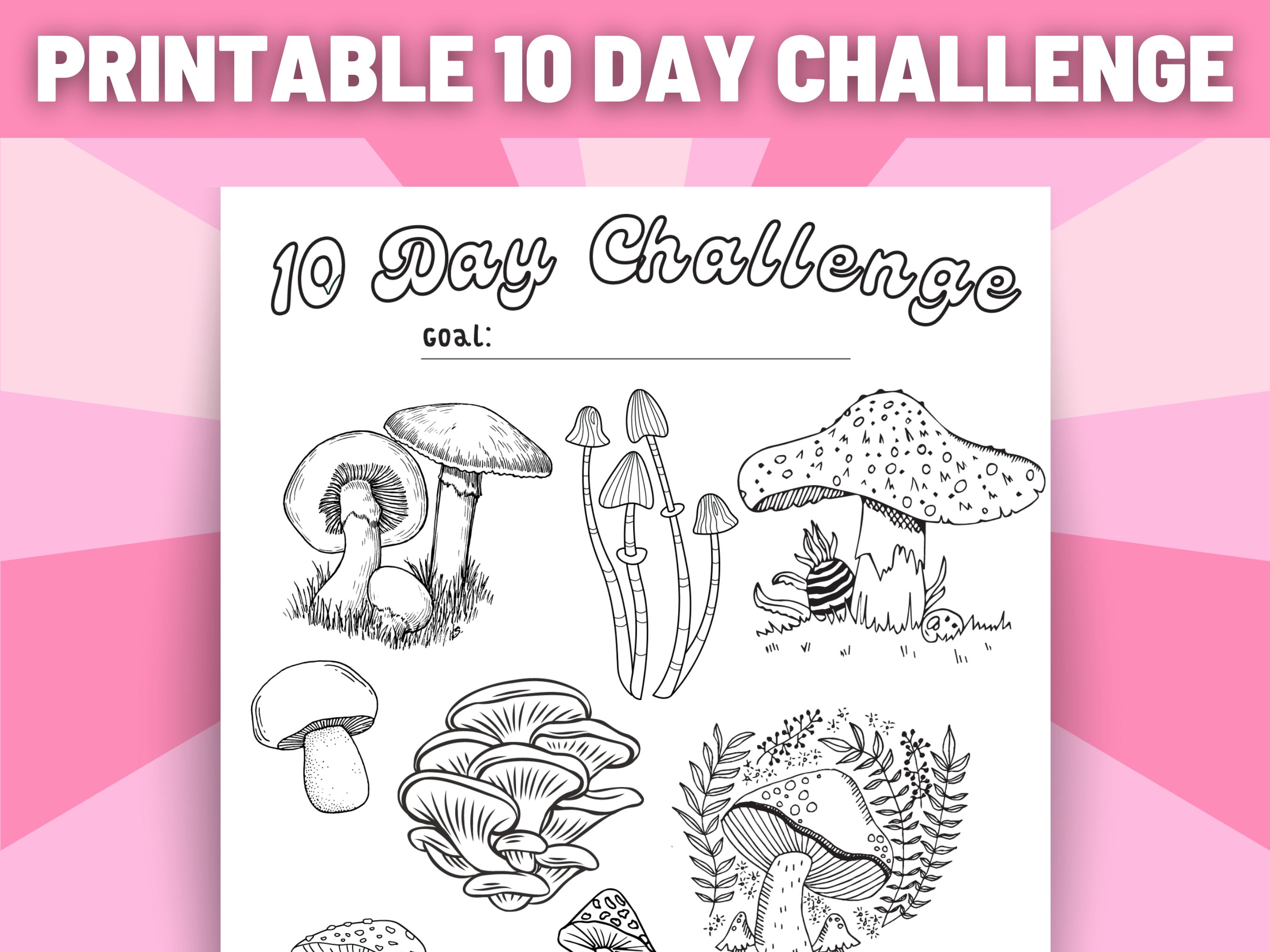 Printable Ten Day Challenge Coloring Page Goal Tracker Sheet Black and ...