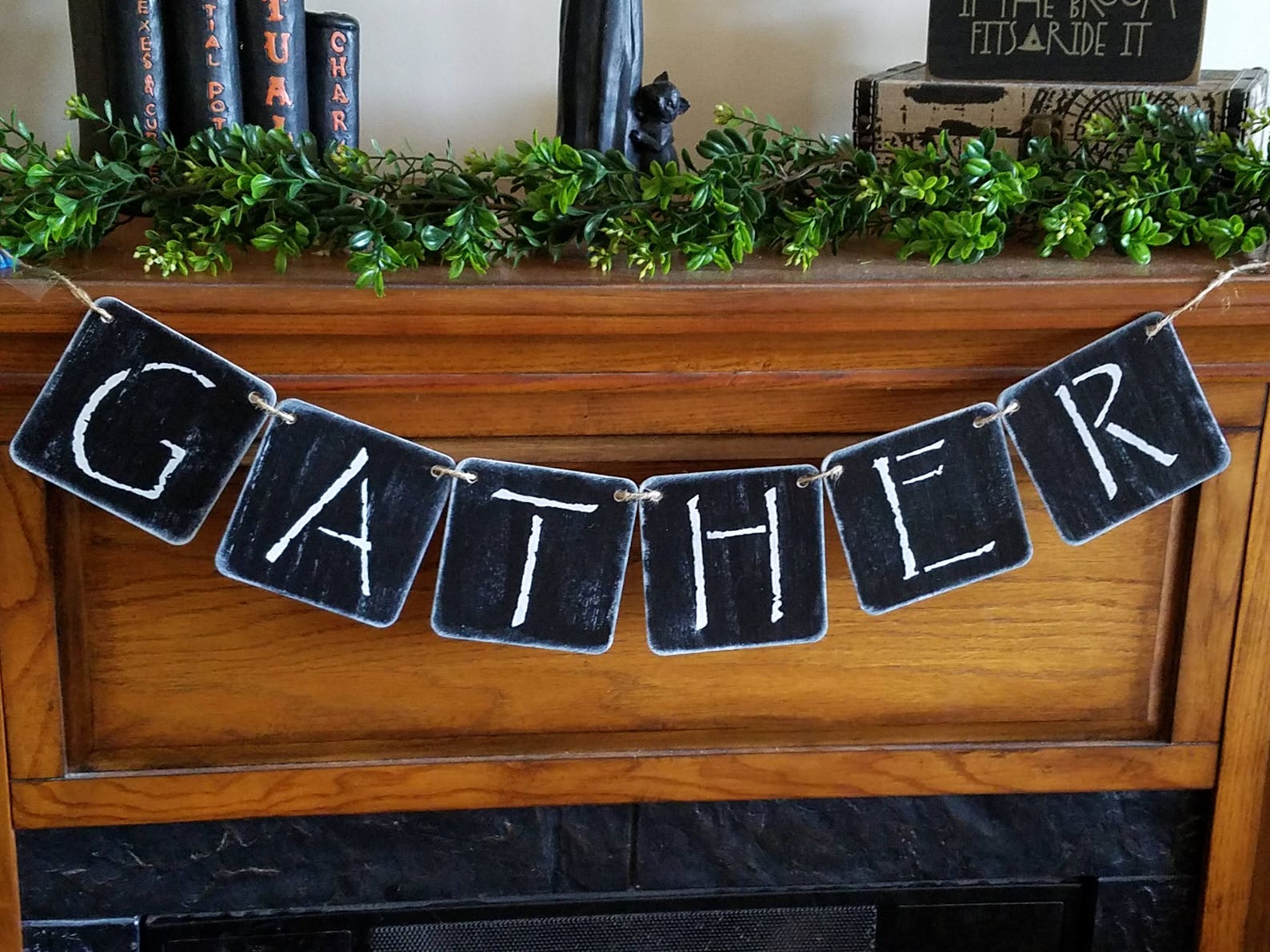 GATHER Banner Garland Sign Rustic Farmhouse - Etsy