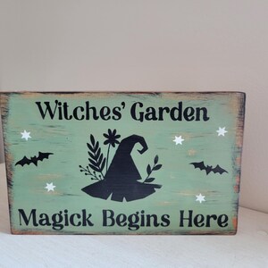 Witches Garden Sign, Primitive Wood Witches Magic Garden Sign, Witch ...