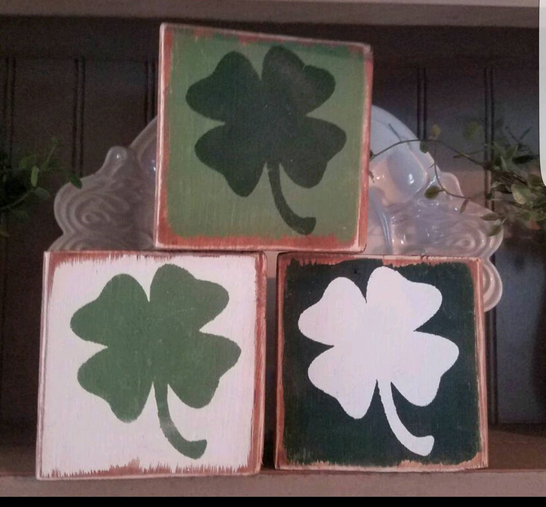 St Patricks Day Shamrock Sign Set, Shamrock Stackable Block Sign Set of ...