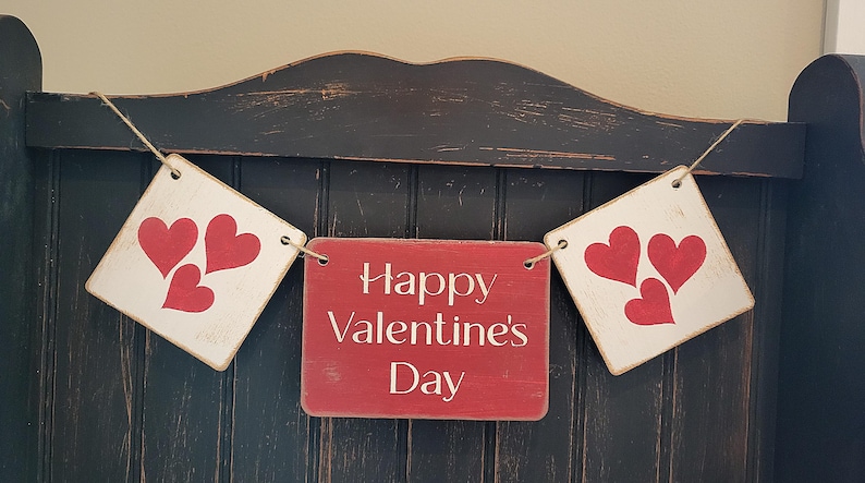 Primitive Happy Valentine's Day Banner Sign Garland, Fireplace Decor ...