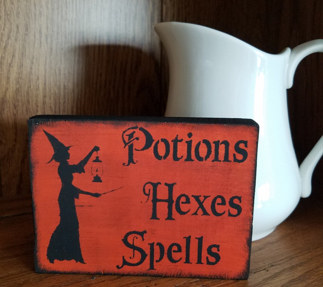 Witch Sign, Potions Hexes Spells Sign, Halloween Witch Sign, Tier Tray ...