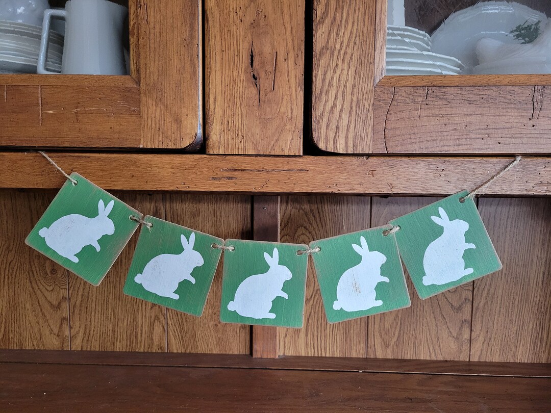 Bunny Banner, Easter Bunny Garland, Bunny Rabbit Fireplace Mantle Decor, Spring Bunny Decoration ...