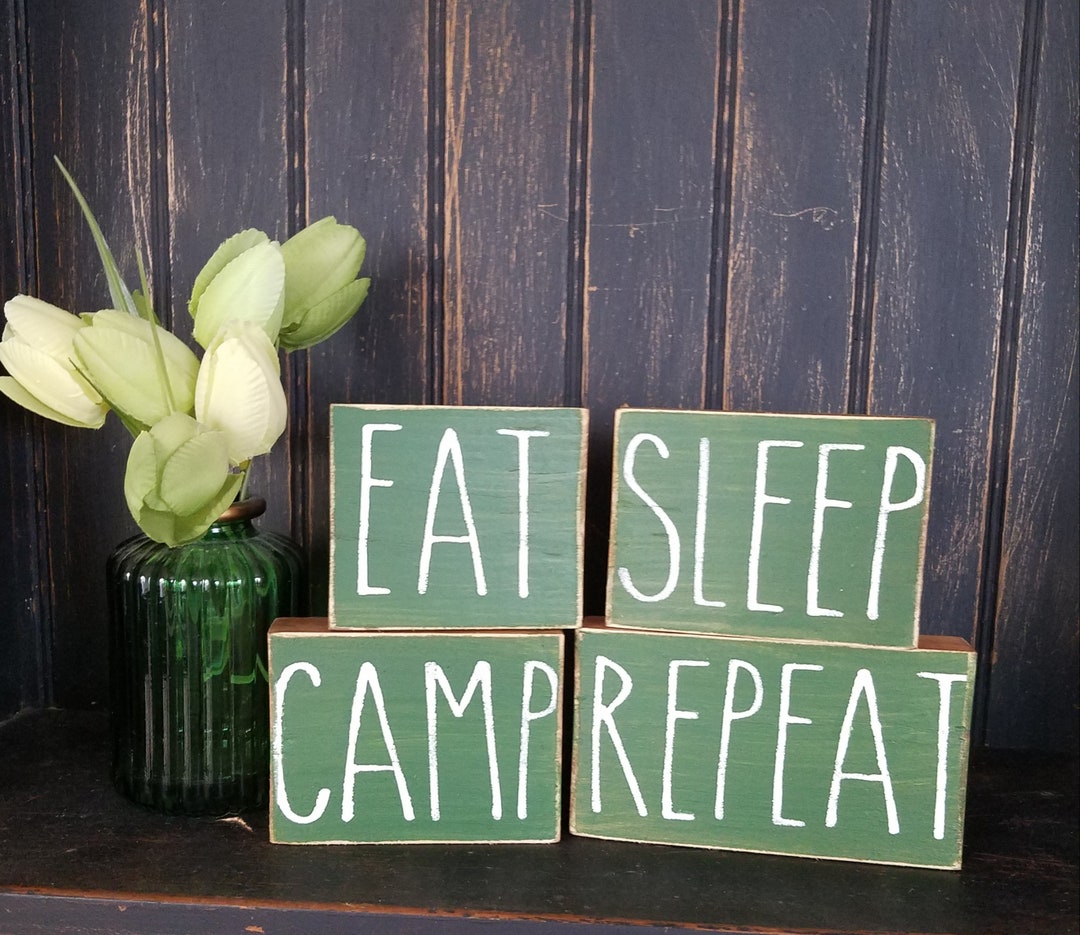 Camp Sign Set Eat Sleep Camp Repeat RV Trailer Glamper Decor - Etsy