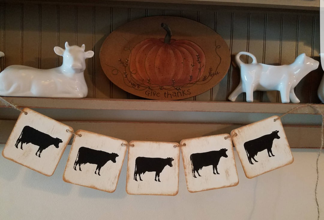 Cow Banner, Cow Sign, Farmhouse Animal Banner, Cow Decor, Kitchen ...