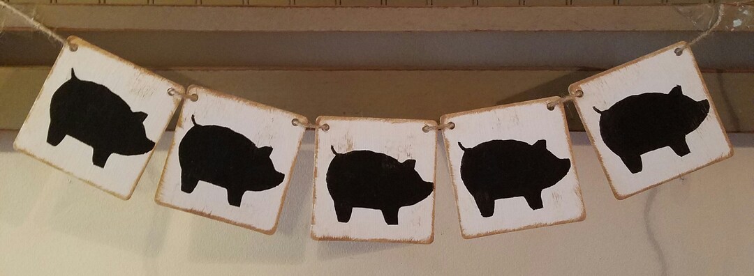 Pig Banner, Fireplace Banners, Fireplace Garland, Farmhouse Banner, Pig ...