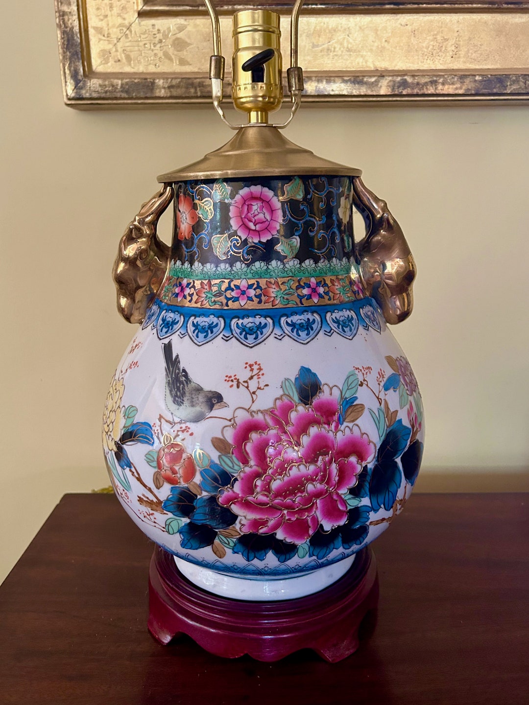 RESERVE KAI, Asian Lamp Deer Head Handles, Vintage Chinoiserie Lamp ...