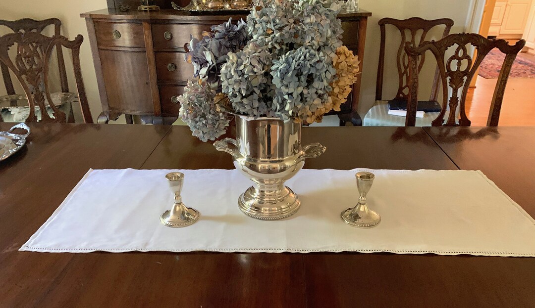 Ivory Linen Table Runner With Crochet Tatting Hem, Vintage Cream Linen ...