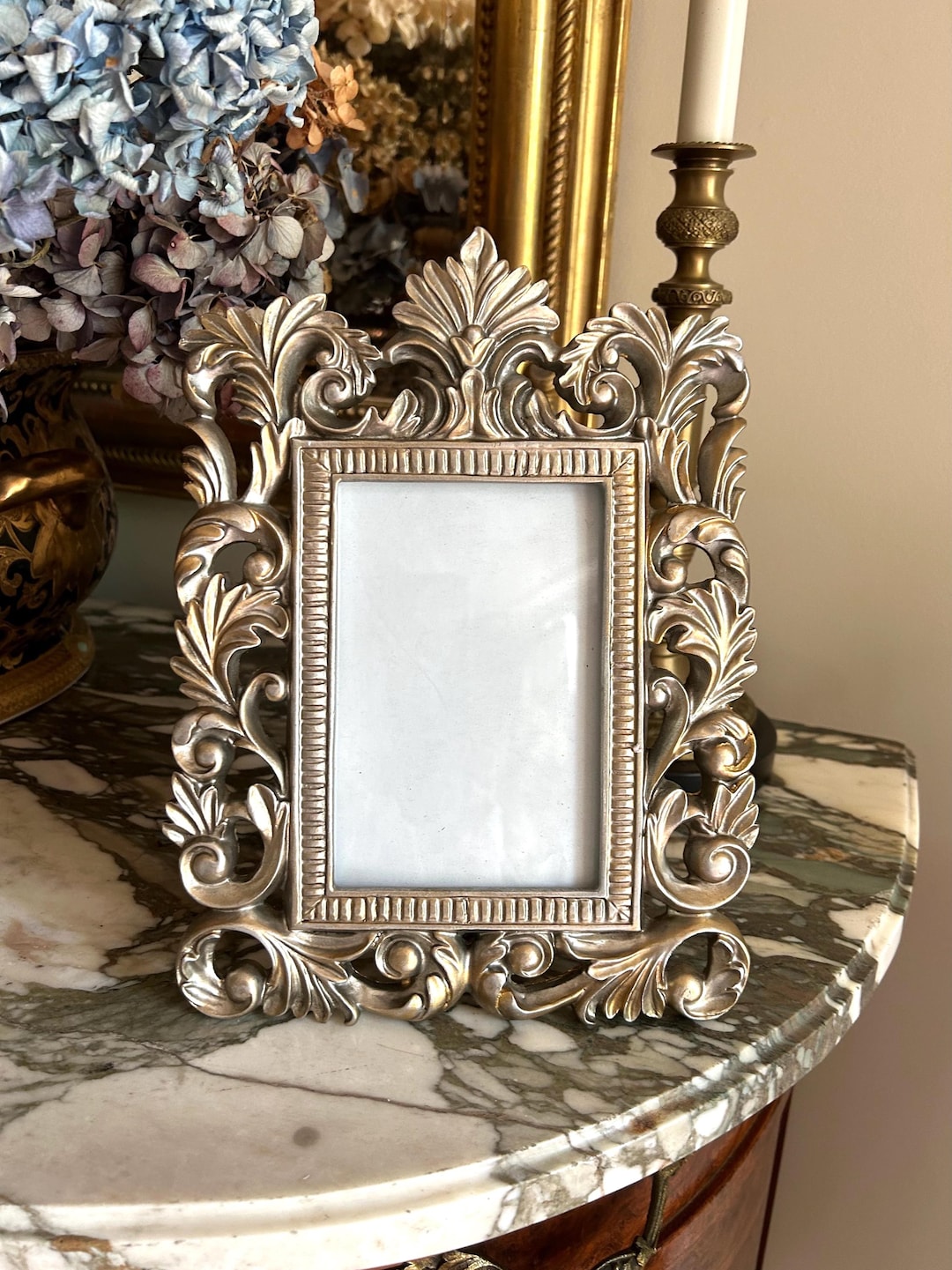 French Style Frame, Vintage 4 X 6 Photo Frame, Light Gold Tone Table ...