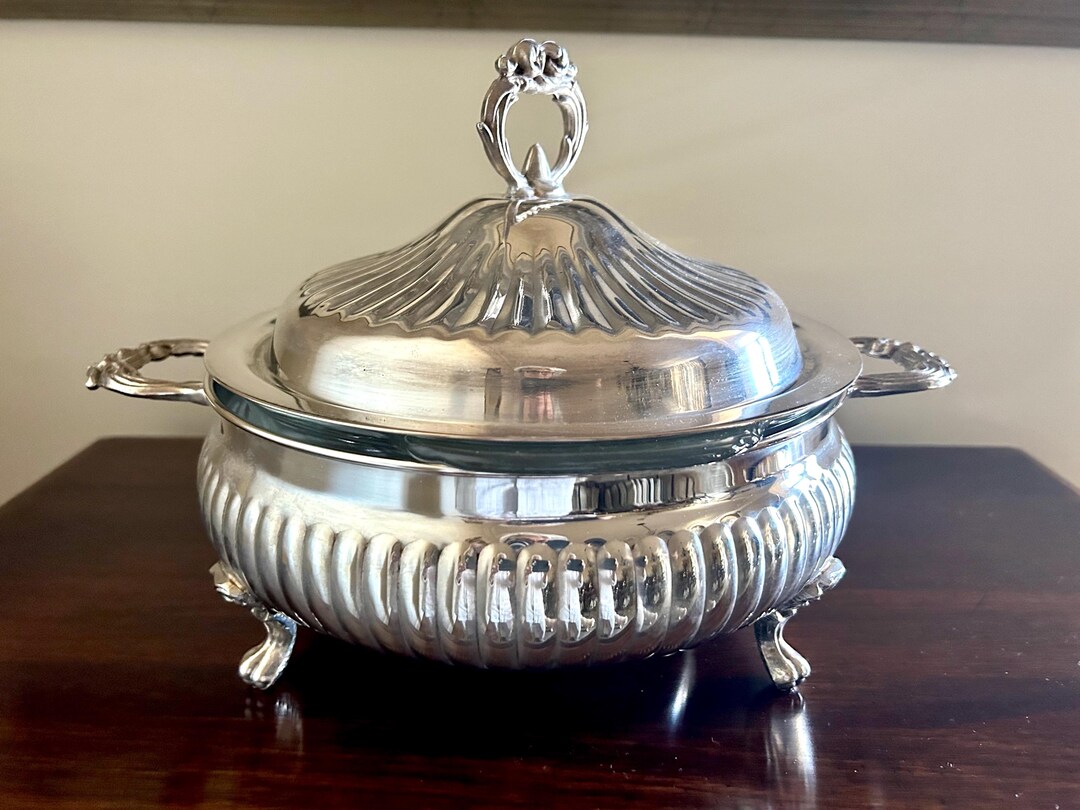 Silver Footed Casserole, Vintage Round Silverplate Covered Casserole ...