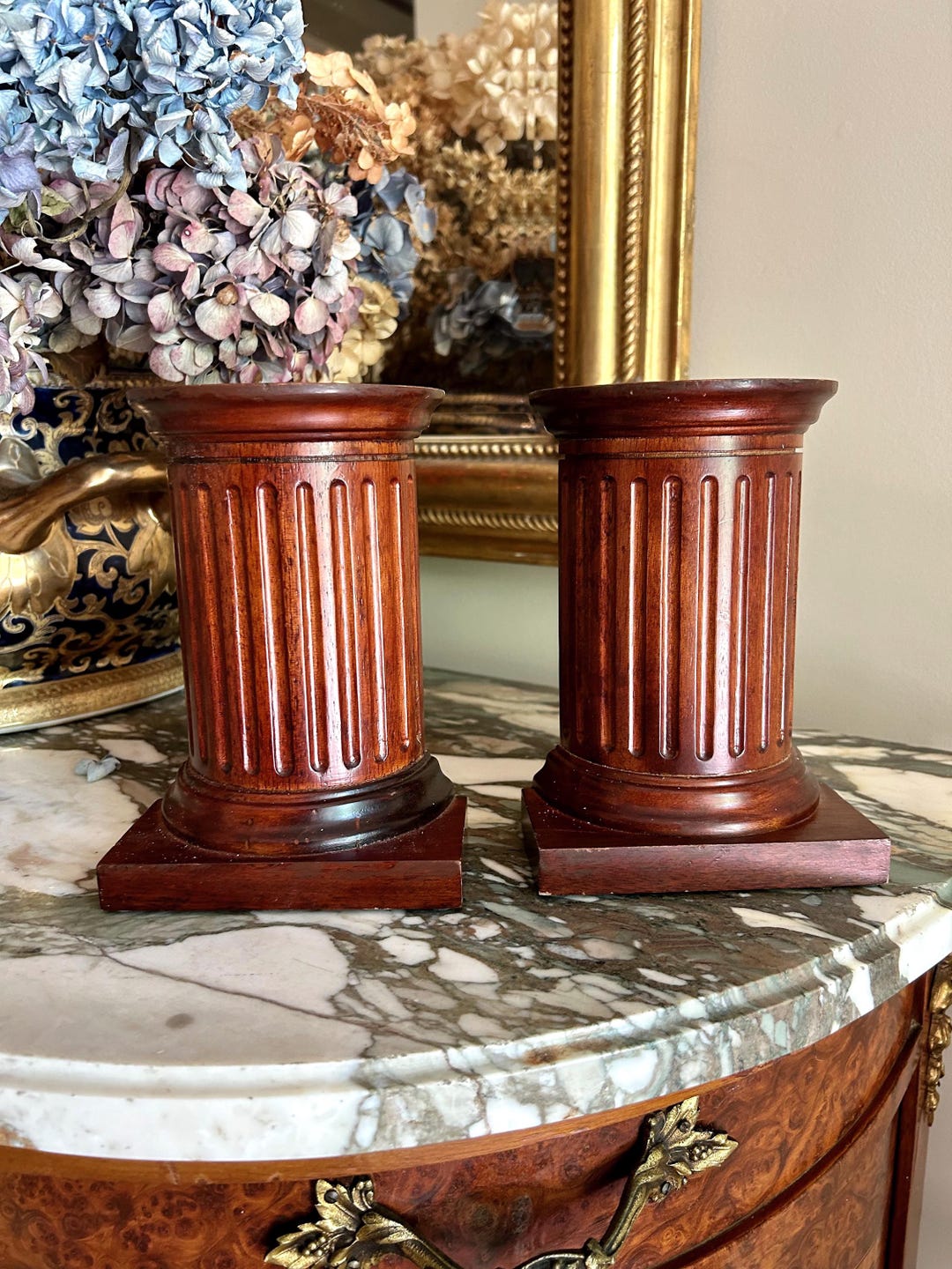 Column Bookends, Neo Classical Style Wooden Bookends, Pair Wood ...