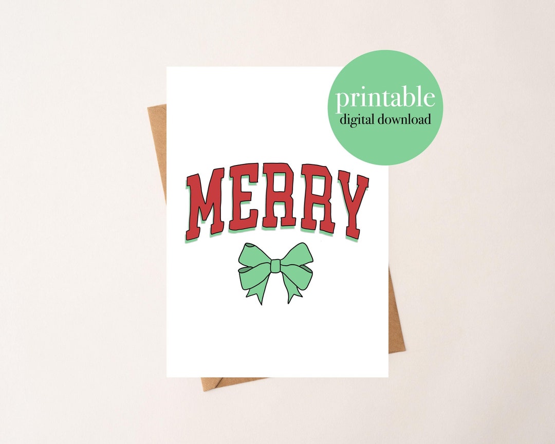DIGITAL DOWNLOAD Merry College Letters With a Green Bow Christmas Card ...
