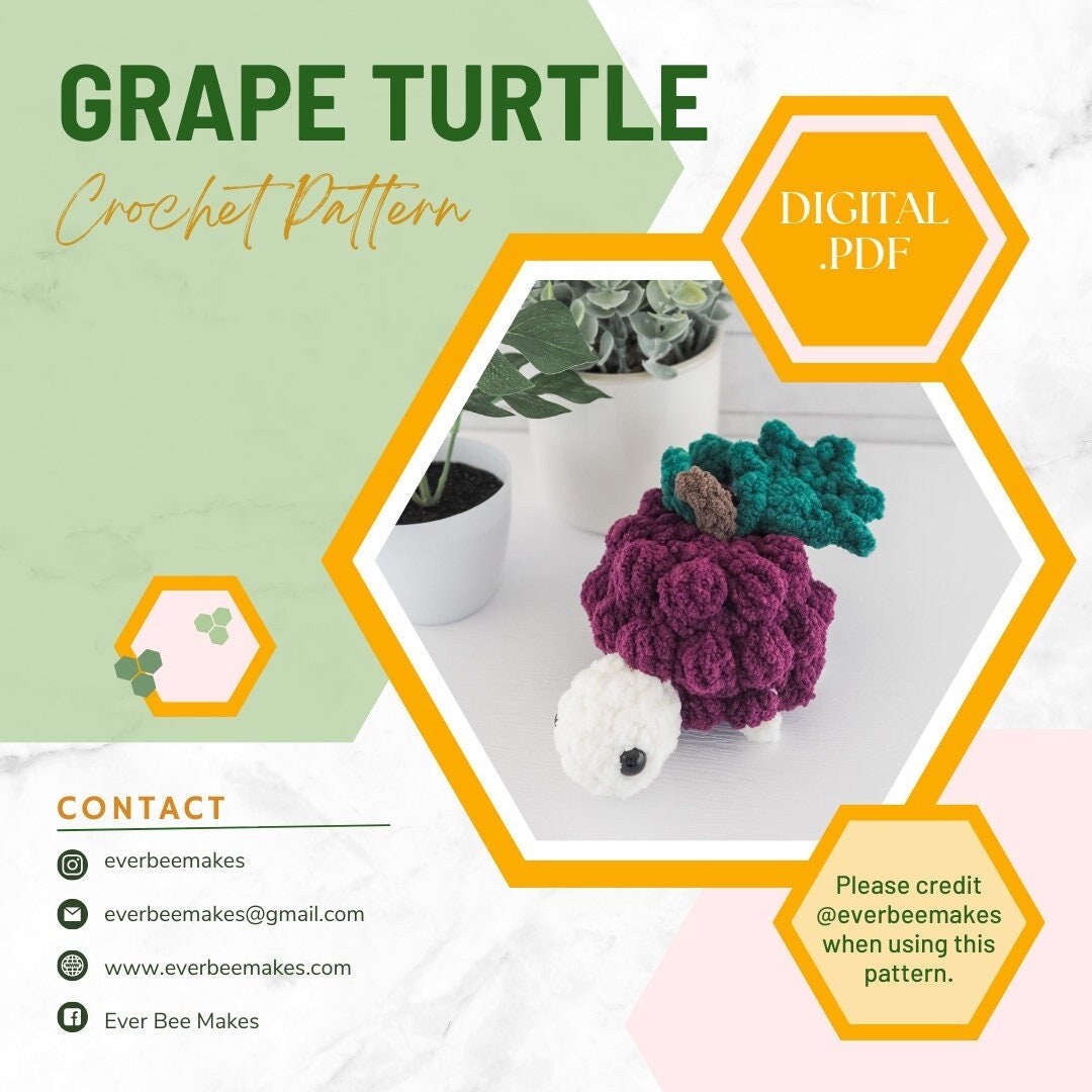 Grape Crochet Turtle Pattern - Low Sew Cute Fruit Soft Toy Amigurumi ...