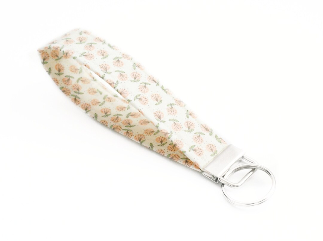 Tiny Peach Floral on Cream - 5 Inch Key Ring - Key Chain - Cute ...